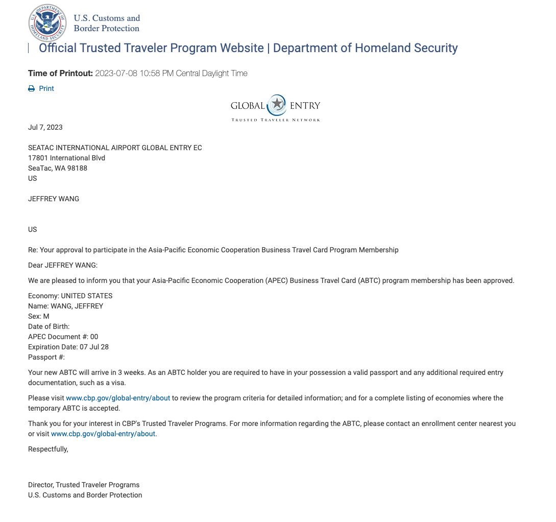 My experience getting an APEC Business Travel Card (ABTC) as a U.S ...