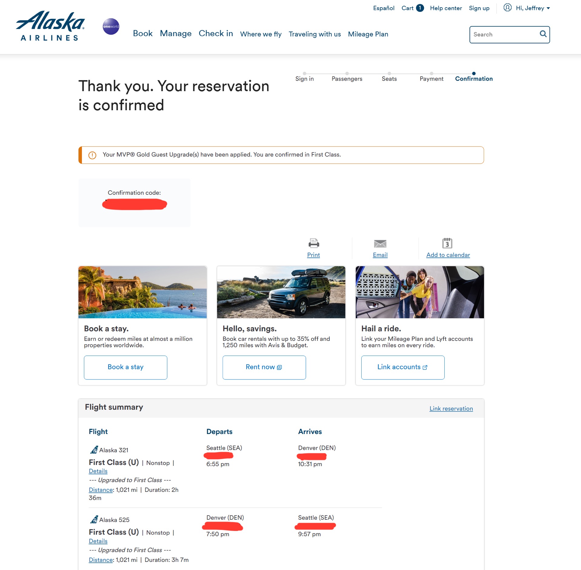 How to use an Alaska Airlines MVP Gold Guest Upgrade - Upgraded to Economy